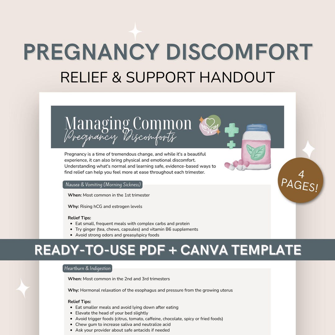 Managing Common Pregnancy Discomforts Handout: Canva Template + PDF ...