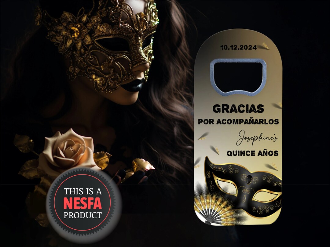 Quince Favors, Venetian Mask Themed Custom Bottle Openers, Quinceañera ...