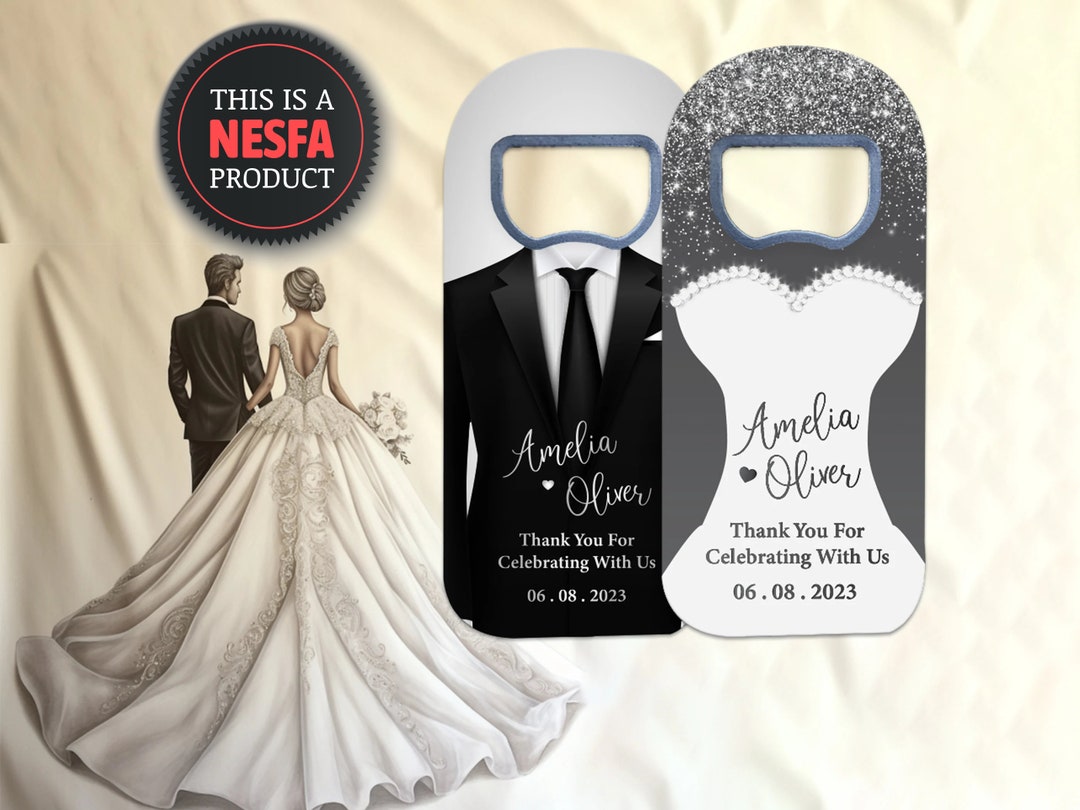 Bulk Wedding Favor Magnet Bride and Groom Set for Guests, Bottle Opener ...
