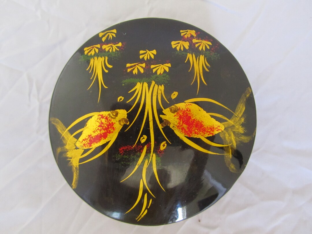Attractive Black Lacquer Round Lidded Fancy Goldfish Dish - Etsy