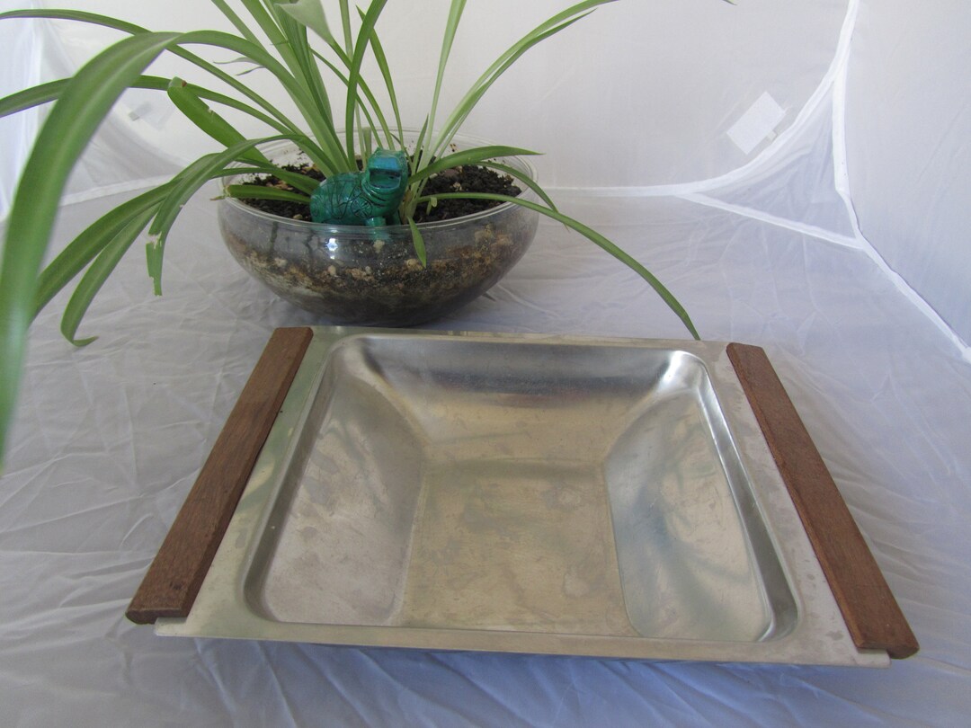 Mid-century Modern Stainless Steel Square Bowl With Wooden - Etsy