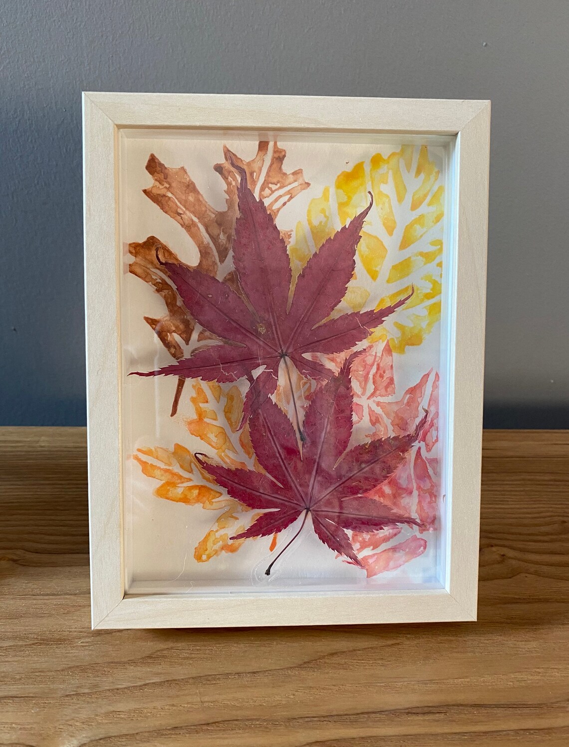 Framed Japanese Maple Leaves With Hand-painted Watercolour Background ...