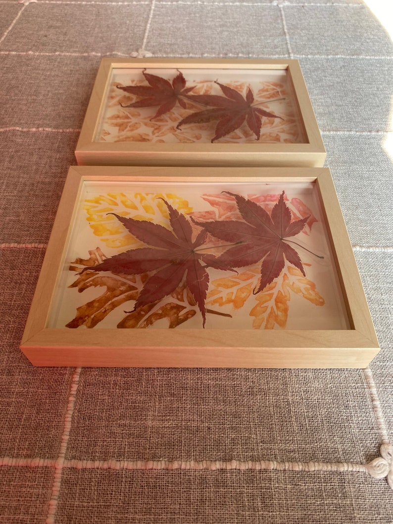 Framed Japanese Maple Leaves With Hand-painted Watercolour Background ...
