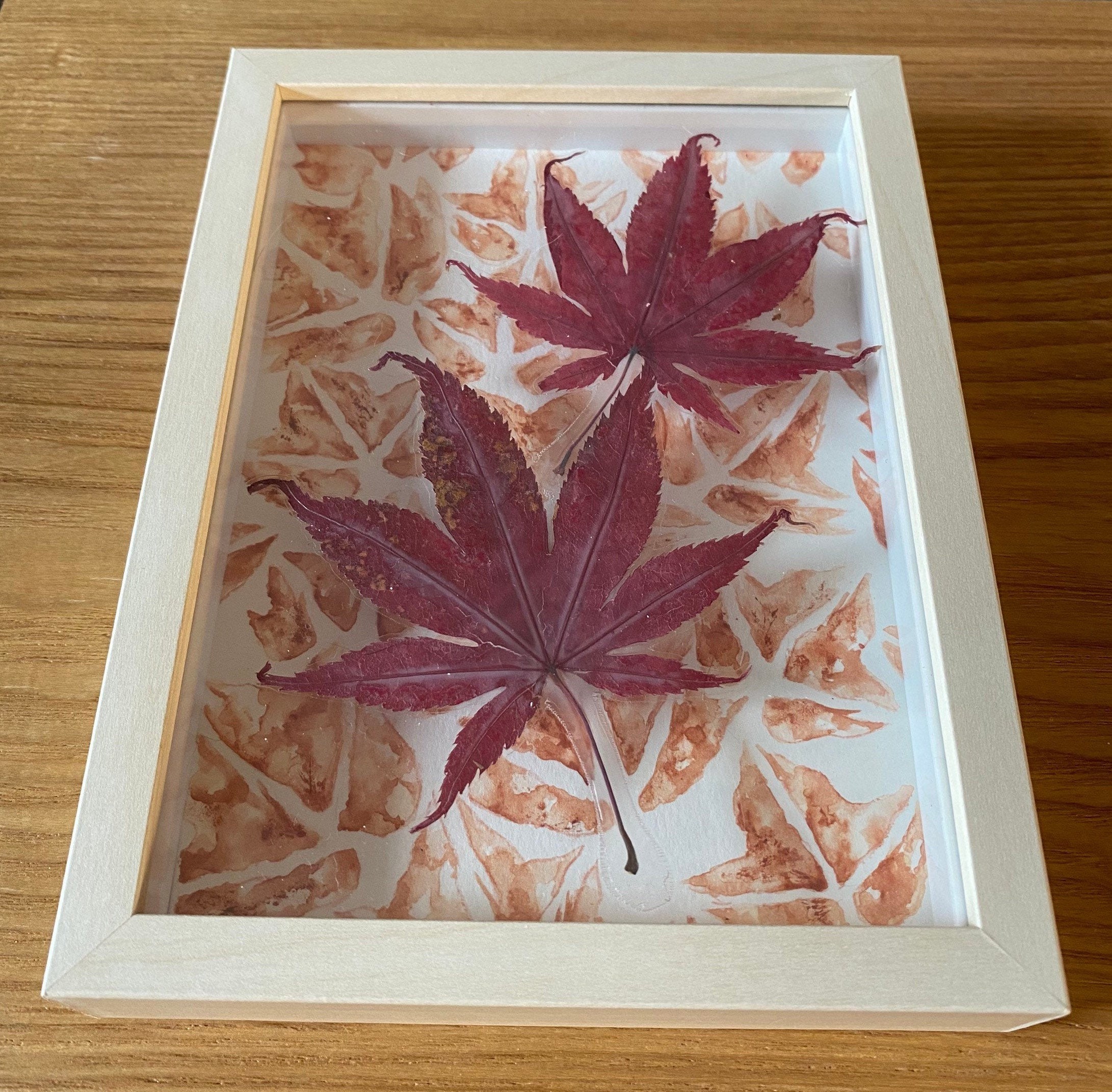 Framed Japanese Maple Leaves With Hand-painted Watercolour Background ...