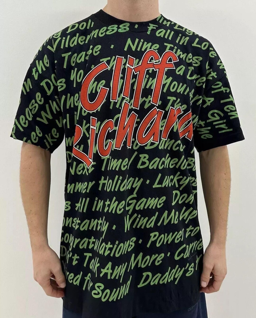 Vintage 90s CLIFF RICHARD 1994 1995 Tour Tee Full Screen Stars Single ...