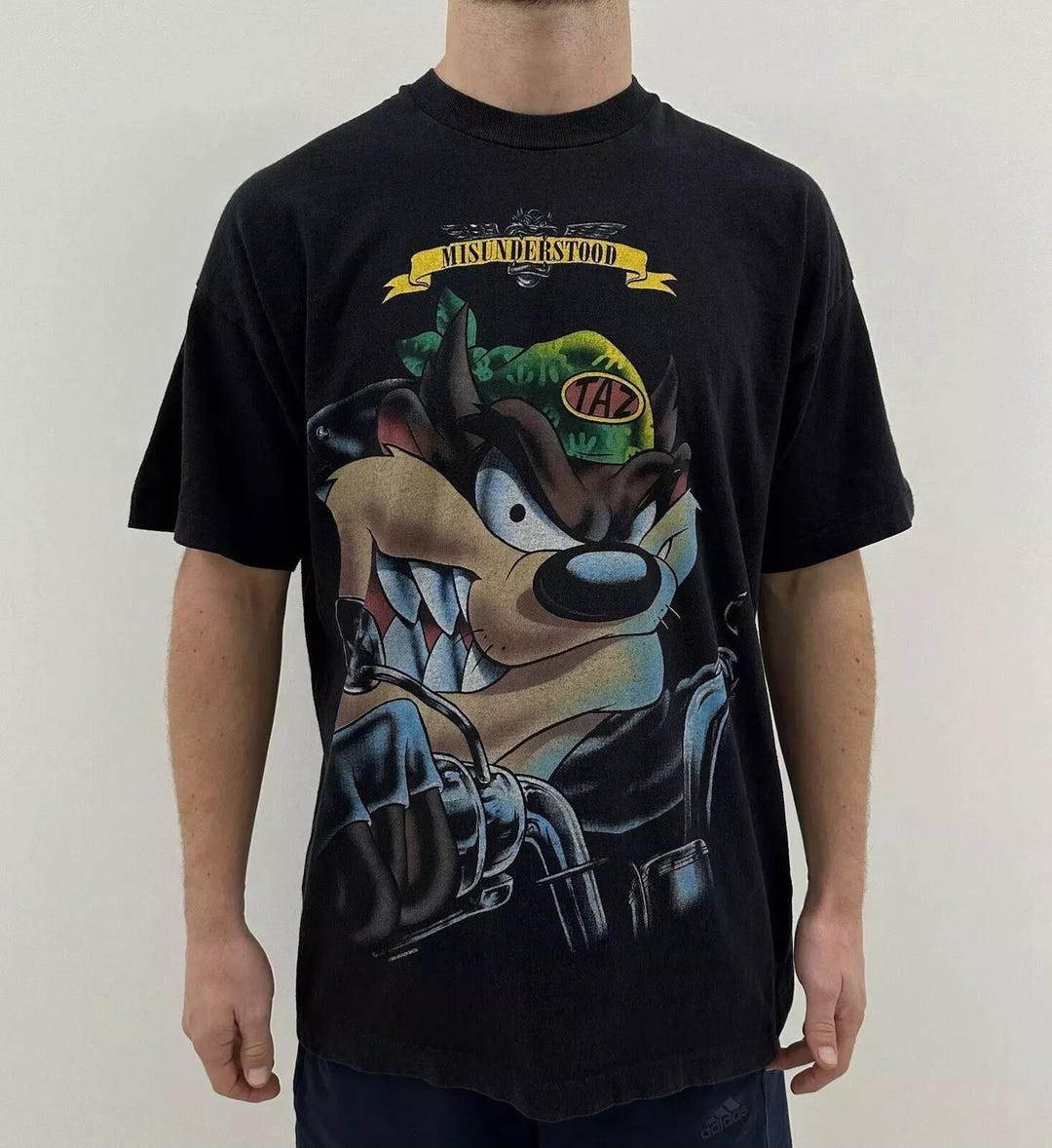 Vintage 1990s 90s 1995 Warner Bros. Taz TASMANIAN Devil Biker Shirt Tee ...