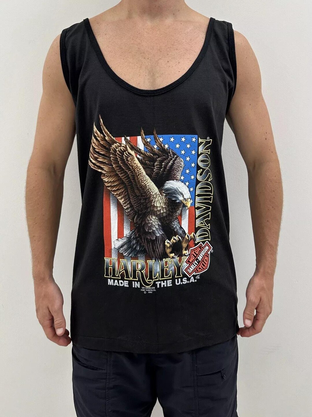 Vintage 1990s 90s Harley Davidson 3D Emblem T-shirt Tee Sleeveles Size ...
