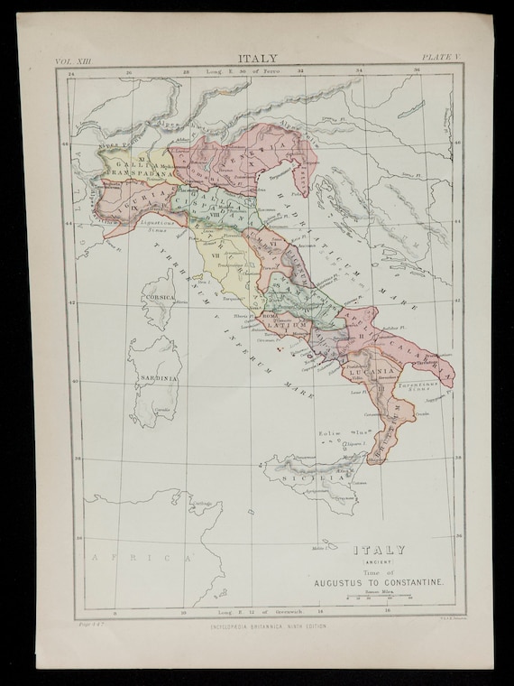 Antique Map of Italy Under Roman Empire During Augustus and - Etsy