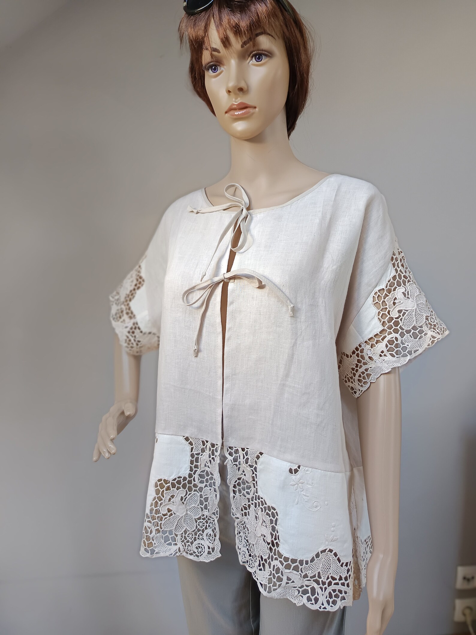 Reworked Linen Blouse, Upcycled Cotton Blouse - Etsy