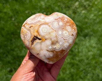 Flower Agate Heart | Polished Flower Agate Crystal Heart | Orbicular ...