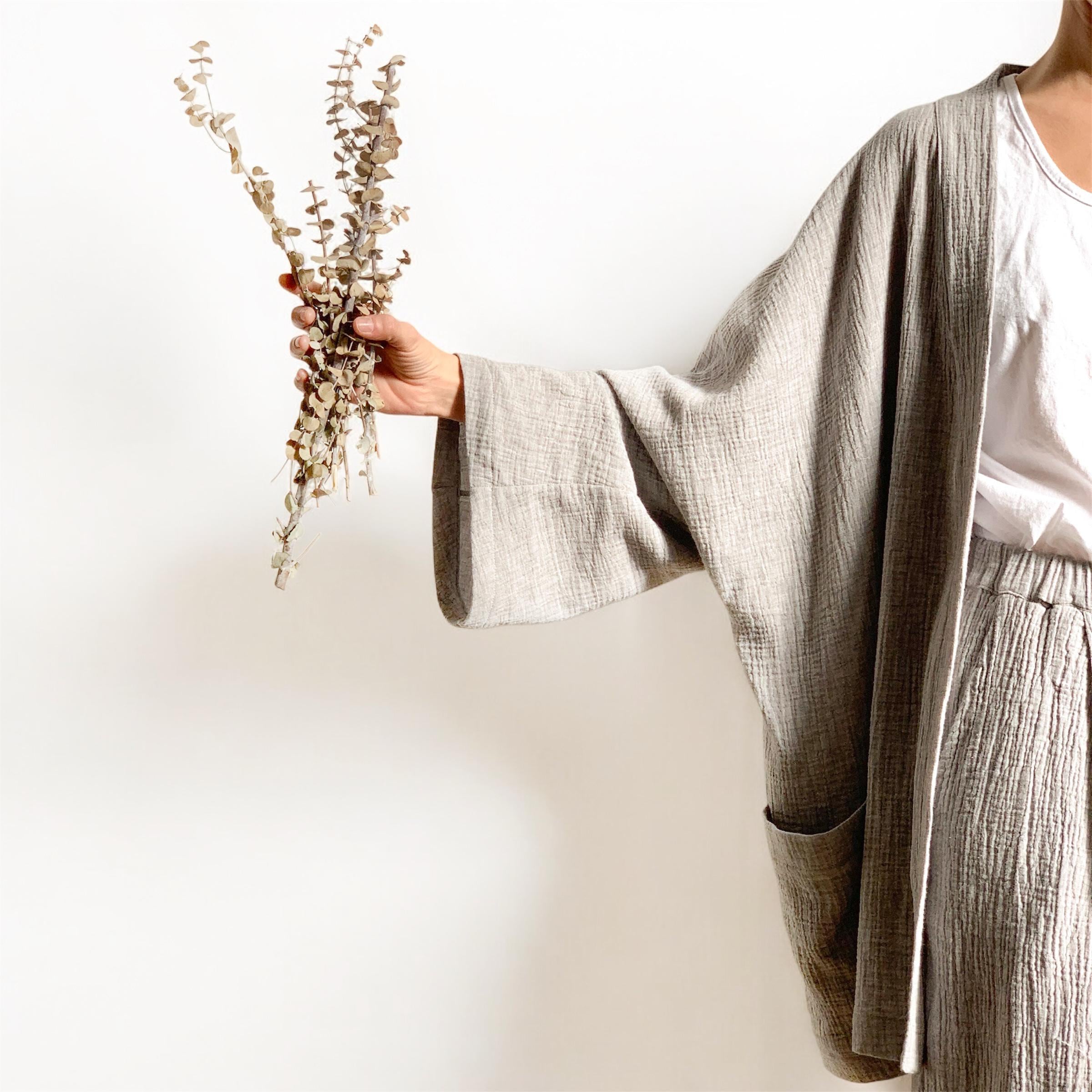 Organic Cotton Gray Muslin Kimono, Soft Kimono Robe, Soft Gauze ...