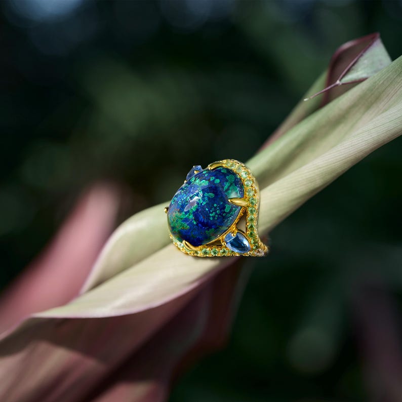 925 Silver Azurite Malachite With Tsavorite and Kyanite Gold Plated ...