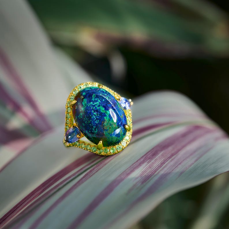 925 Silver Azurite Malachite With Tsavorite and Kyanite Gold Plated ...