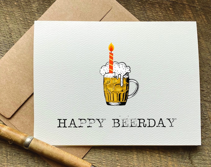 Beer Birthday Card Hand Stamped Birthday Card Card for Beer Lover 3D ...