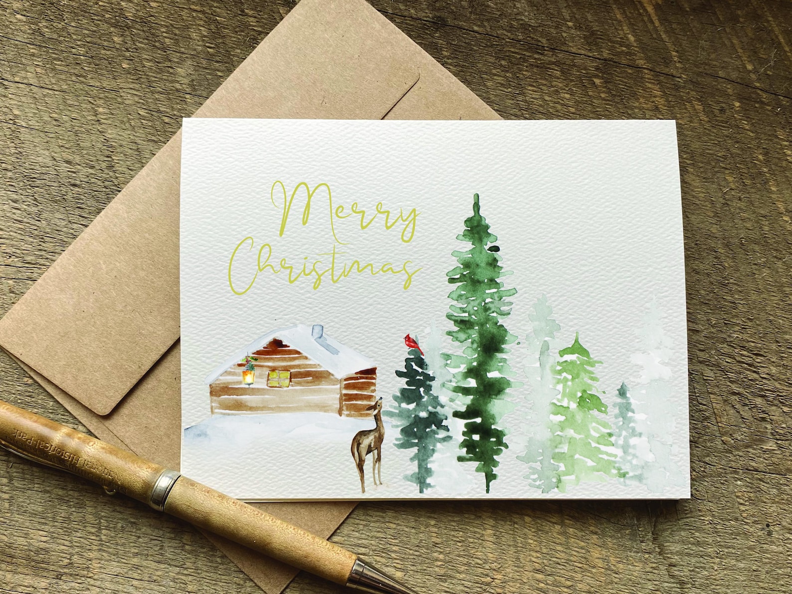 Cabin Christmas Card / Merry Christmas / Cabin in the Woods / Winter ...