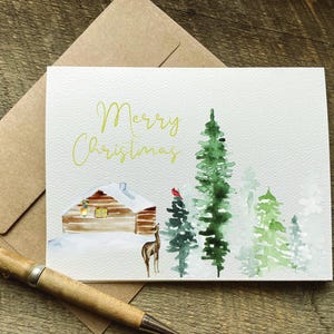 Cabin Christmas Card / Merry Christmas / Cabin in the Woods / Winter ...