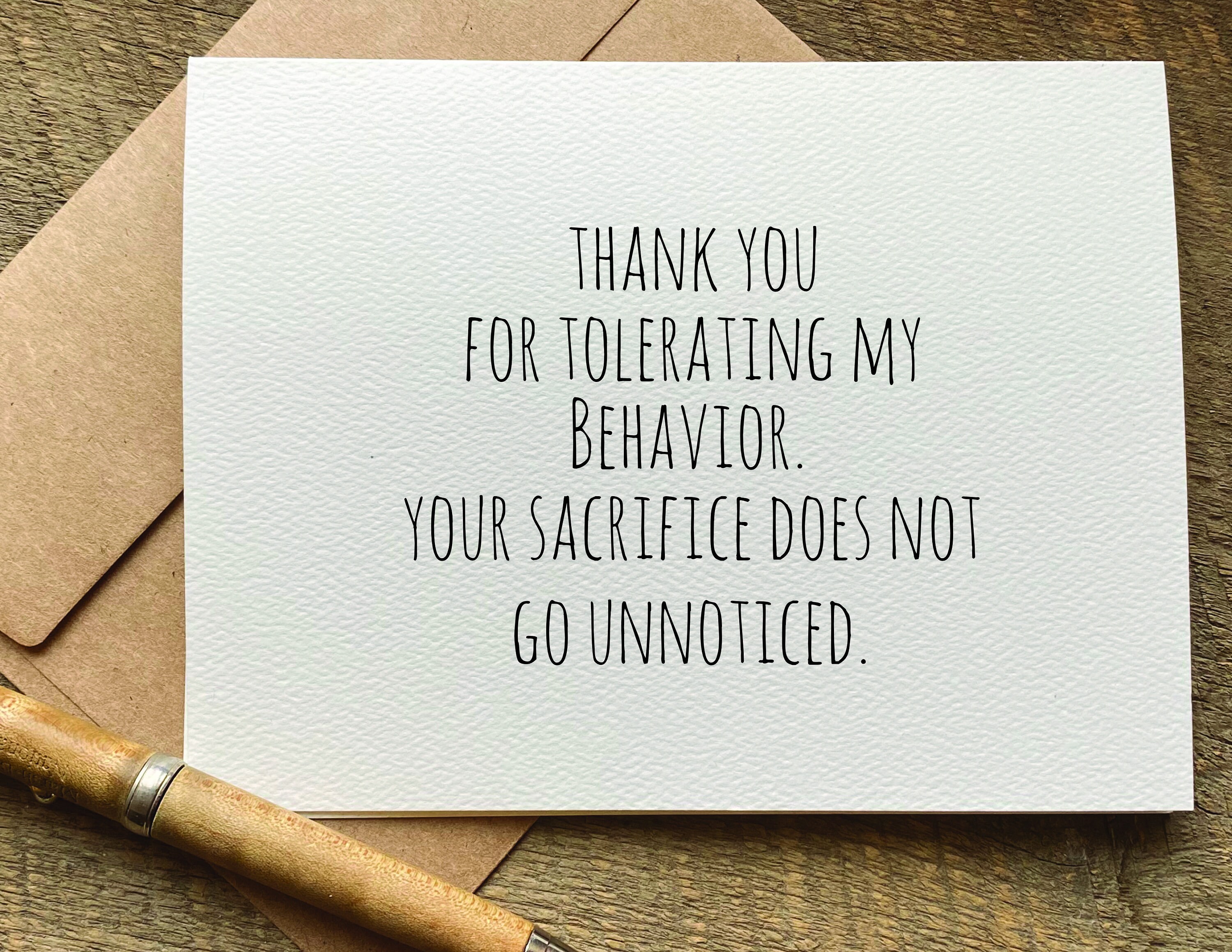 Apology Card / Thank You for Tolerating My Behavior. Your - Etsy