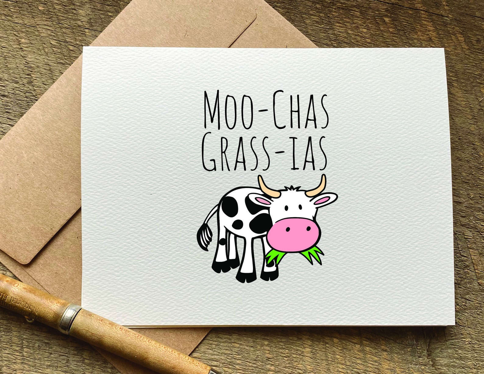 Moo-chas Grass-ias / Thank You Cards Funny / Thank You Gift Box / Pun ...