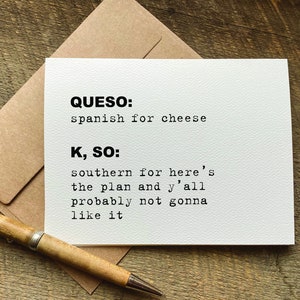 Southern Humor / Funny Greeting Card / Queso and K, so / Birthday Card ...