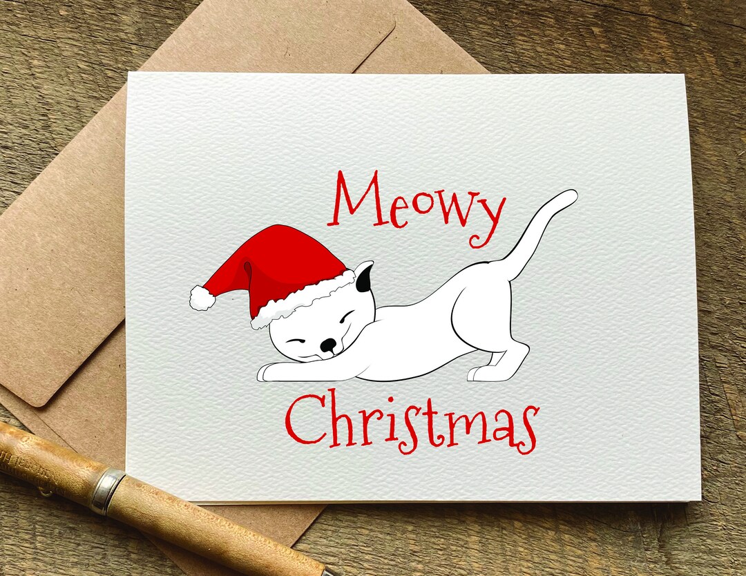 Cat Christmas Card / Meowy Christmas / Pun Christmas Card / Christmas ...