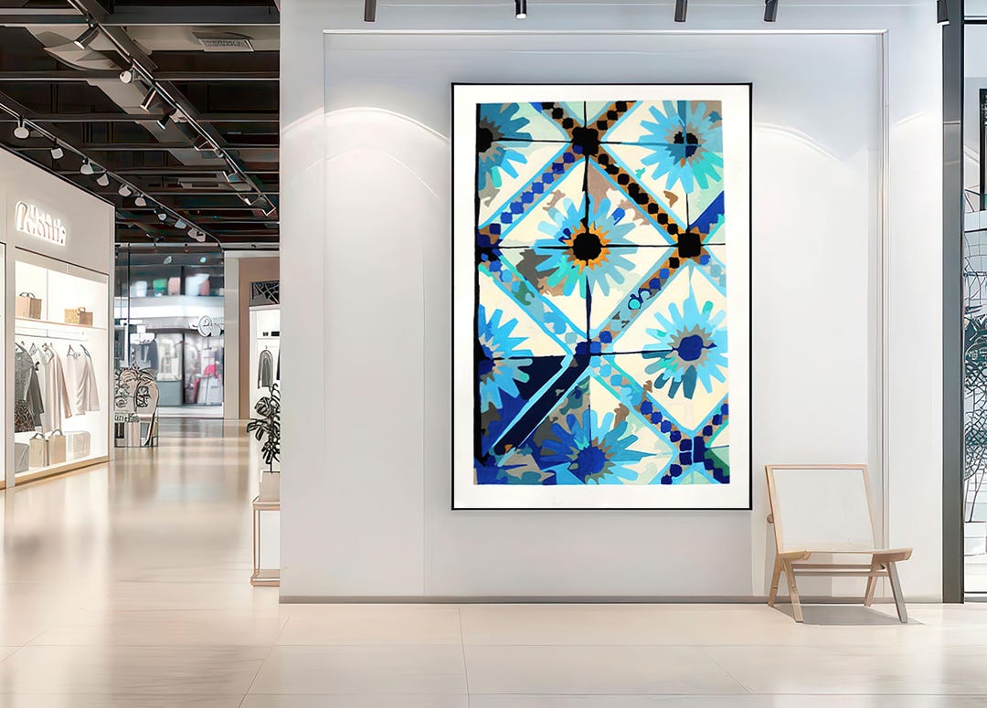 Art for Hallway With Vibrant Patterns, Featuring a Bold Mosaic Flower ...