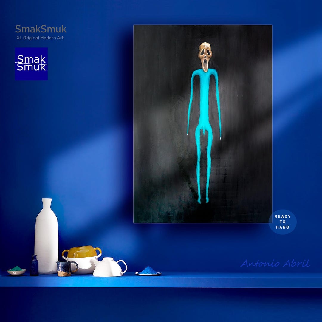 The Scream, Abstract Painting Wall Art, Black Blue Abstract Art, Modern ...