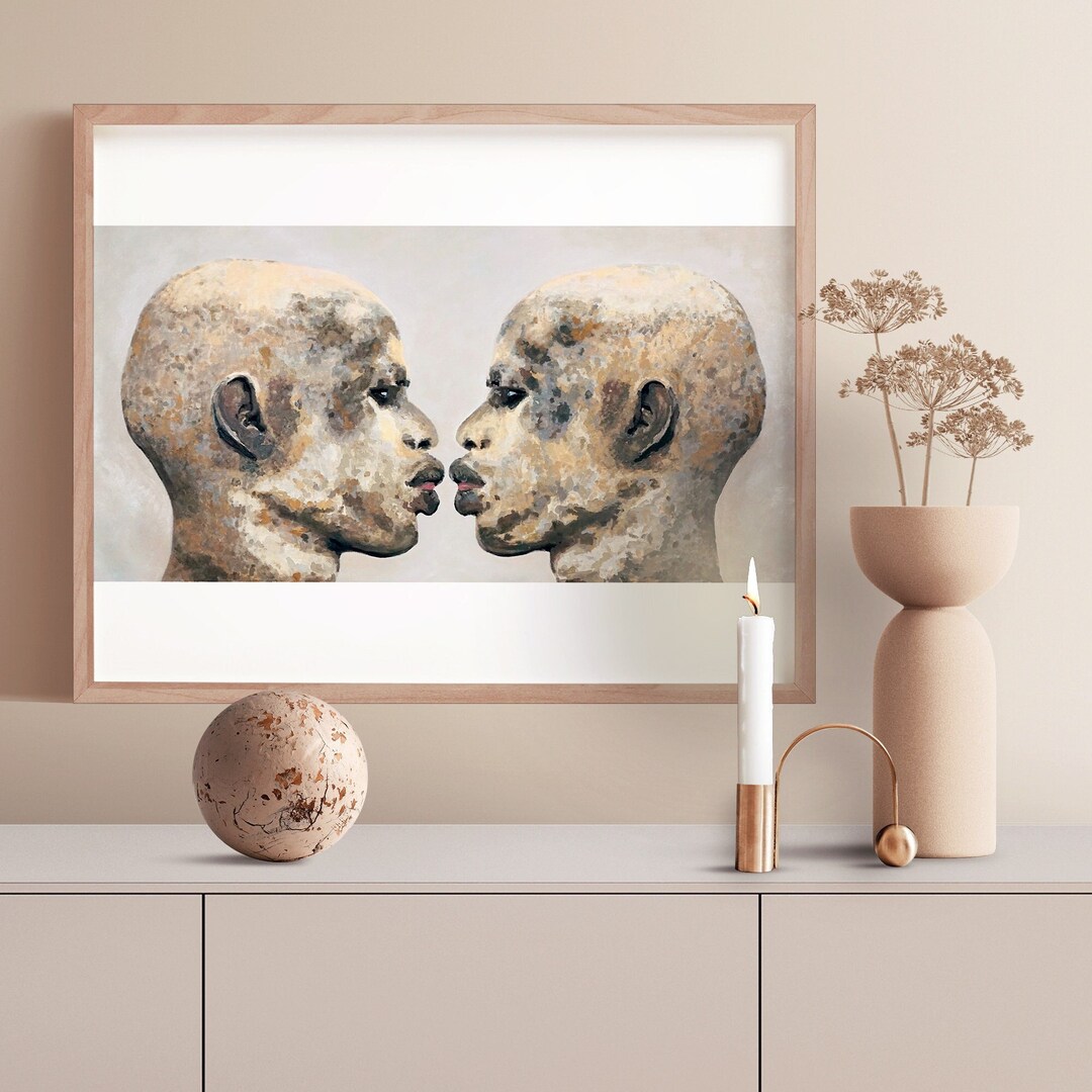 Modern Art Painting of Mirrored Human Faces, Unique Artwork, Decorative ...