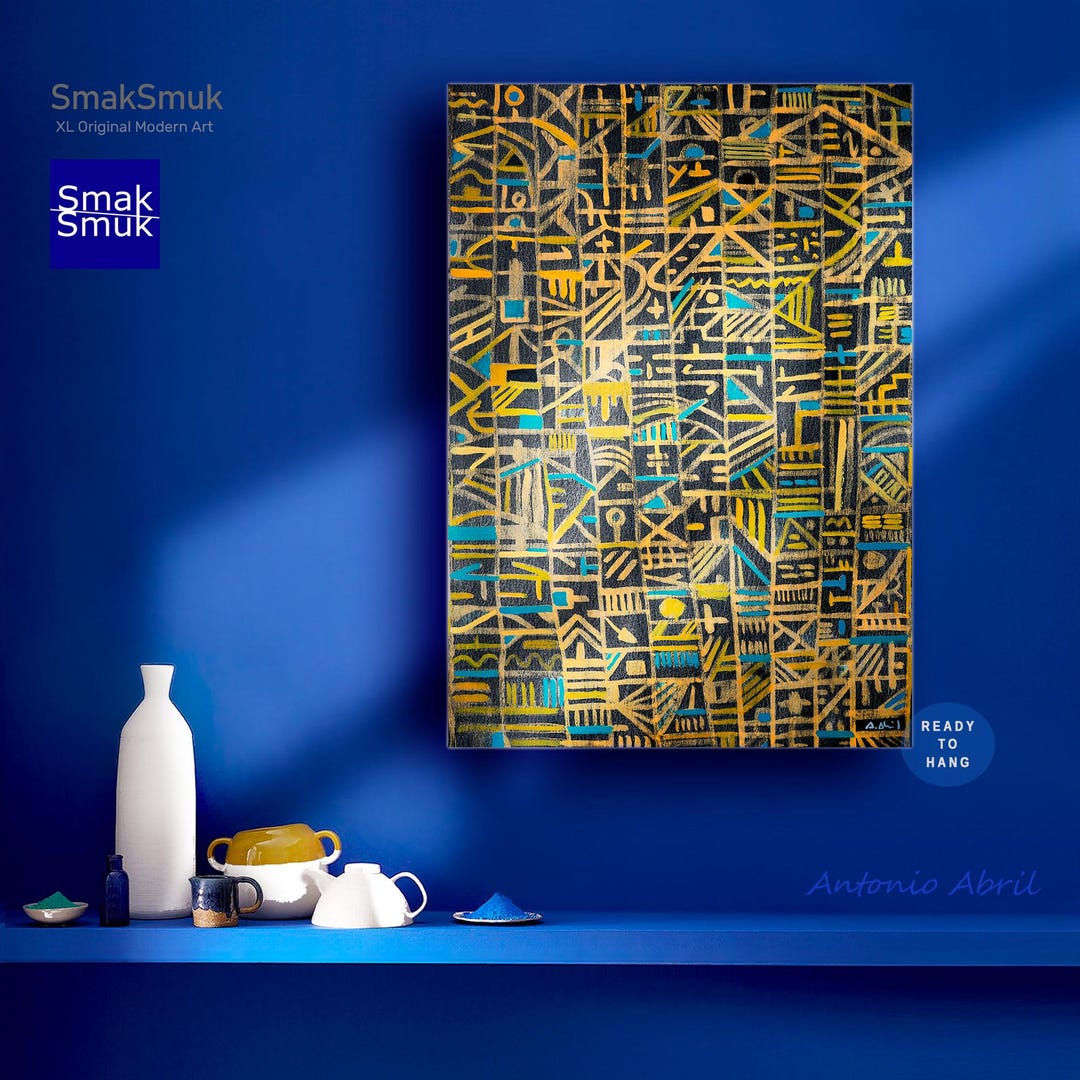 Folk Wall Art, Orange and Black Art, Bright Abstract Painting Print ...