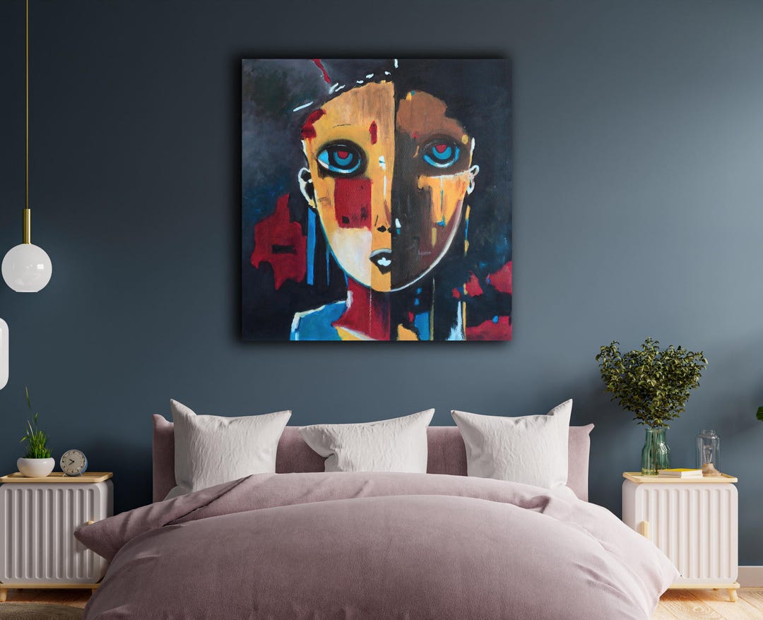 Expressionist Emotional Portrait – Duality Painting With Split Face and ...