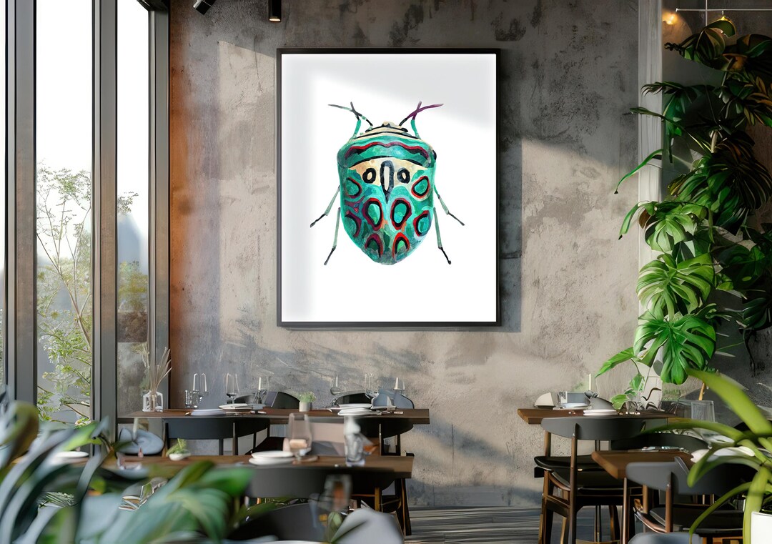 Green Beetle Colorful Bug Insect Art Print for Nature Lovers, Tribal ...
