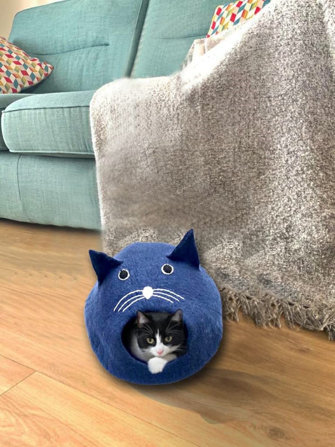 Blue Cat Cave-cat Bed-pet Bed-cat House-pet Furniture-eco Friendly-100% ...