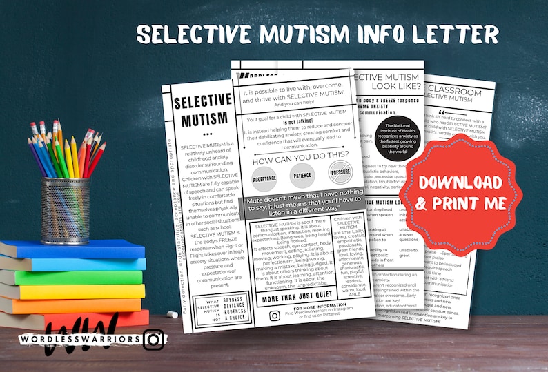 Printable Selective Mutism Handout Black & White - Etsy