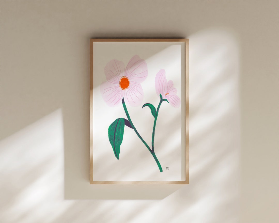 Modern Pink Watercolor Flower Prints, Bright Flower Botanical Print ...