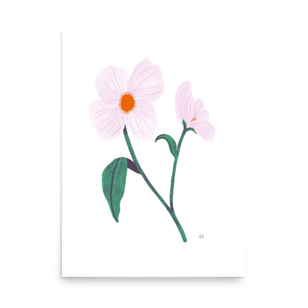 Modern Pink Watercolor Flower Prints, Bright Flower Botanical Print ...