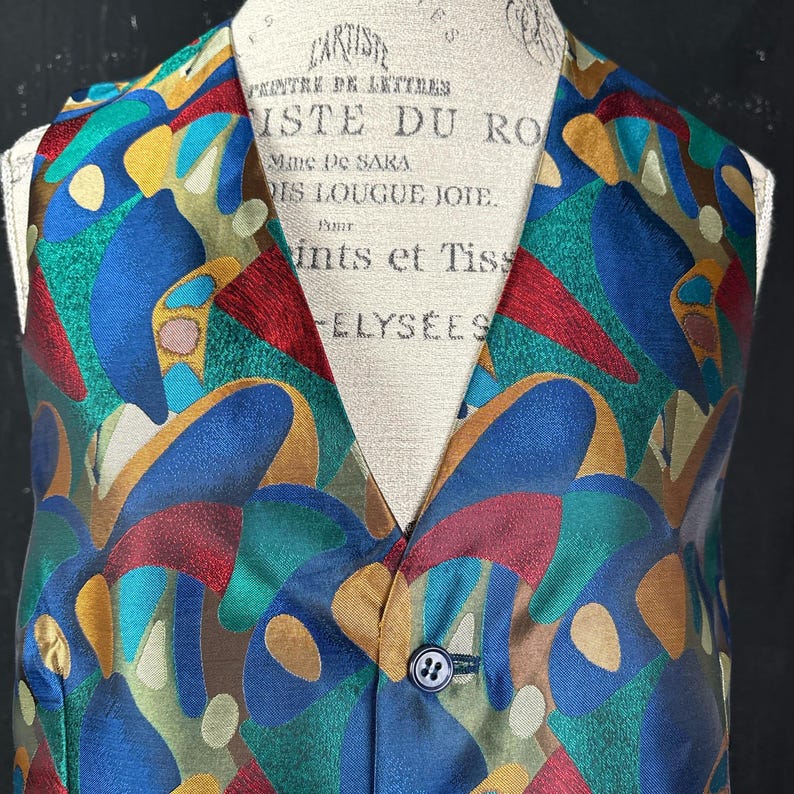 90s Green Abstract Blue Gold Posh Shiny Dots Dotted VEST Party Vintage ...