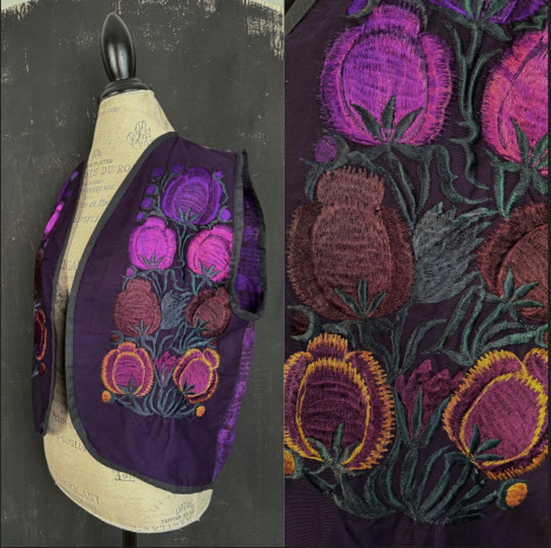 90s Embroidered Botanical Garden Gardener VEST Market Plant Green ...