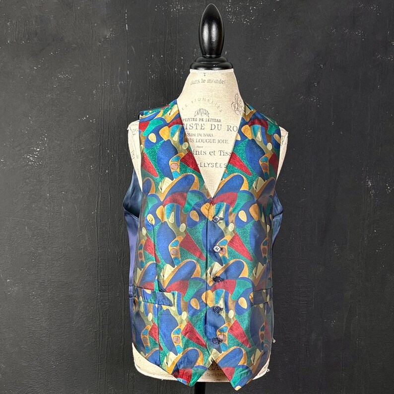 90s Green Abstract Blue Gold Posh Shiny Dots Dotted VEST Party Vintage ...