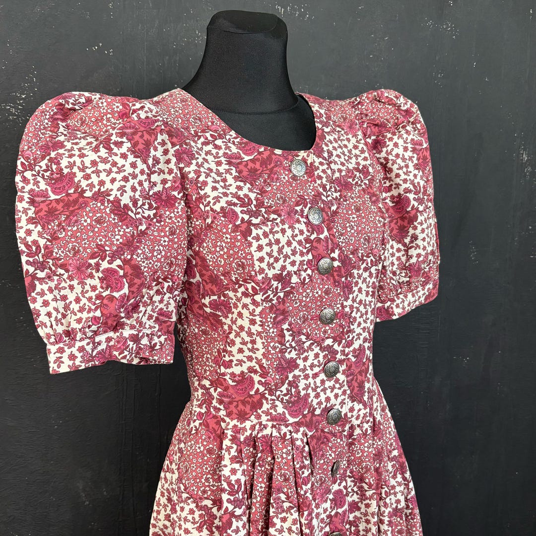 90s Red Flower Dirndl Trachten Austrian DRESS Octoberfest Flower Puff ...