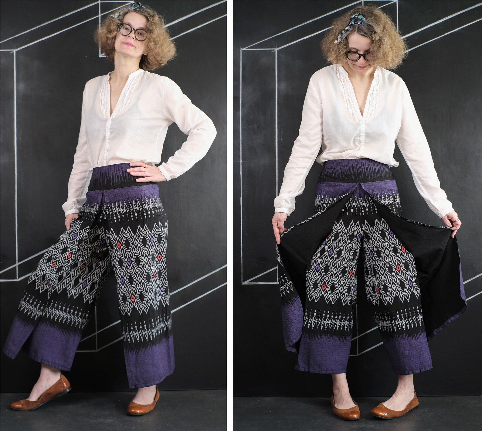 90s yoga TROUSER SKIRT wide open leg slit pleat pants purple | Etsy