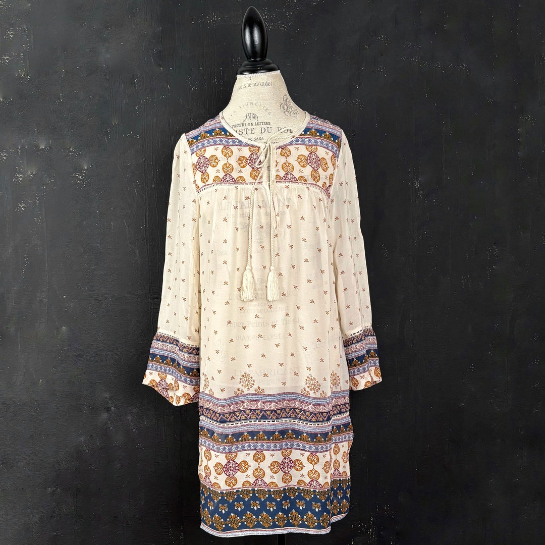 Indiska Sheer Paisley Tassel White Blue DRESS Scandinavian Designer ...