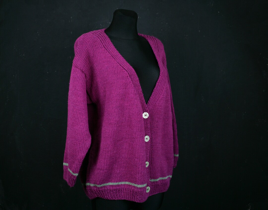 90s Norwegian Wool CARDIGAN Hand Knitted Purple Scandinavian Festival ...