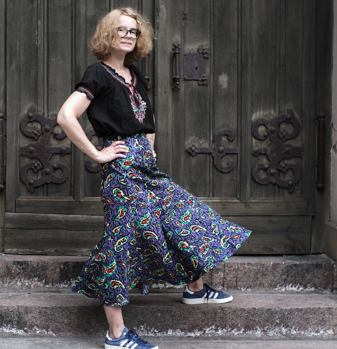 80s Finland SKIRT Paisley Psychedelic Purple Yellow Green Blue Red ...