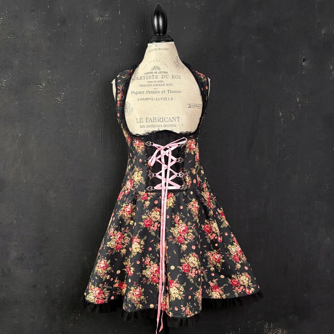 Dirndl Austria Black Rose Roses Pinafore Flower DRESS Vintage ...