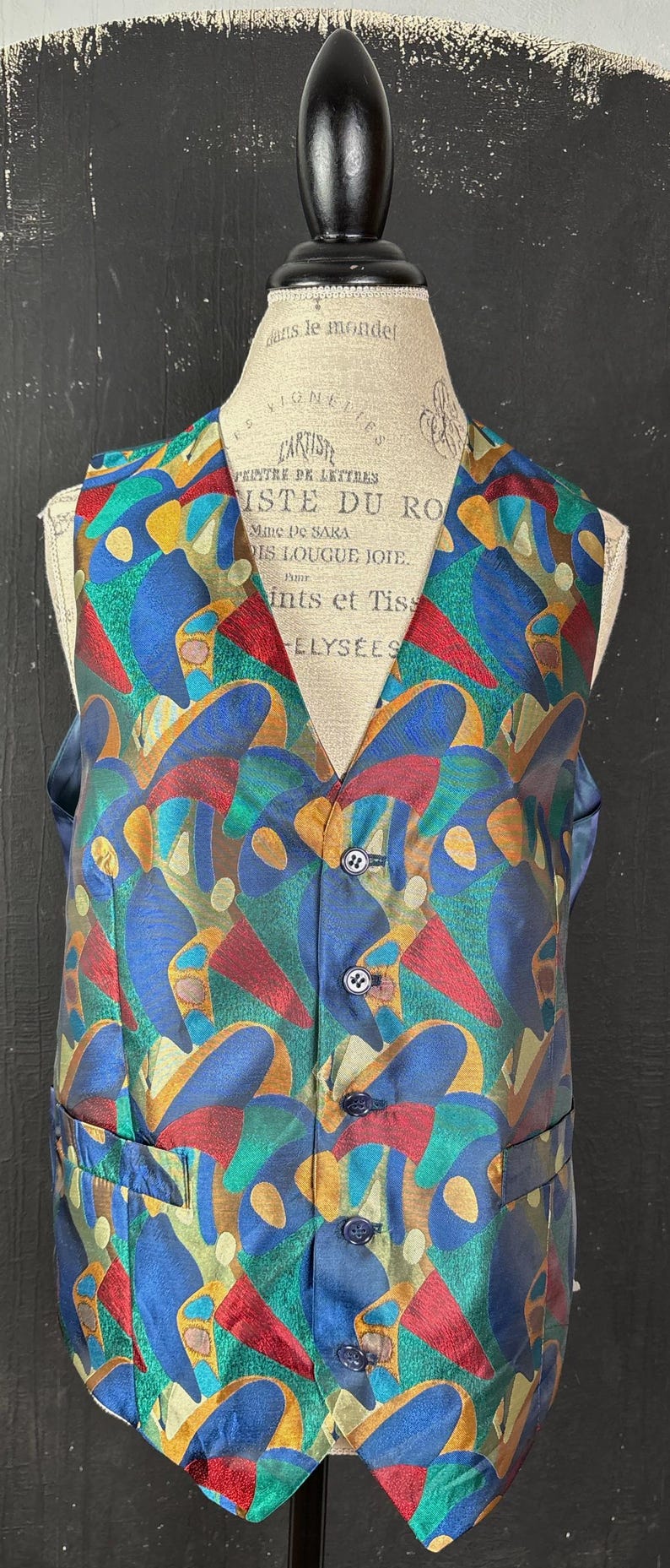 90s Green Abstract Blue Gold Posh Shiny Dots Dotted VEST Party Vintage ...