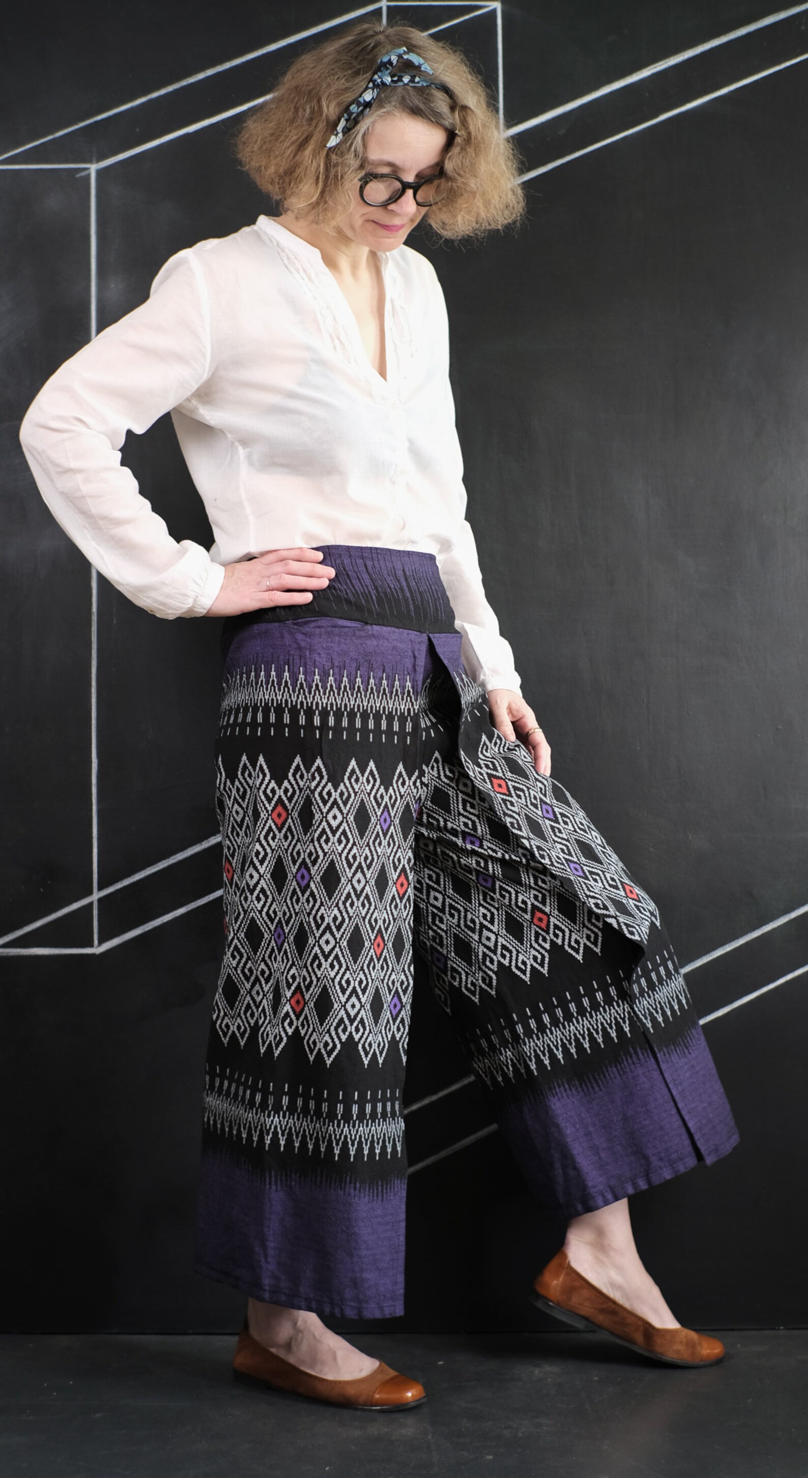 90s yoga TROUSER SKIRT wide open leg slit pleat pants purple | Etsy