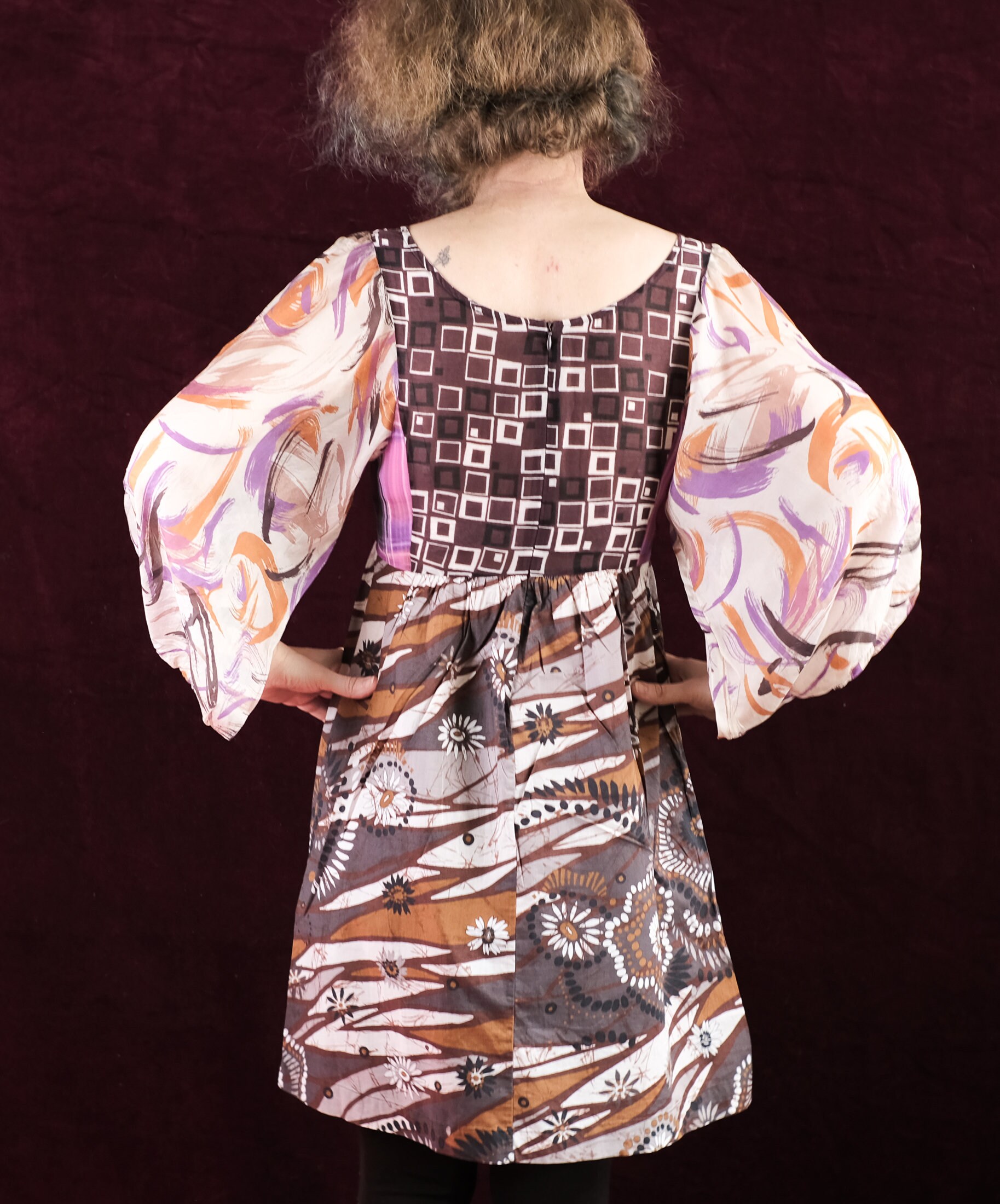 Silk groovy DRESS puff unique purple flower light summer | Etsy