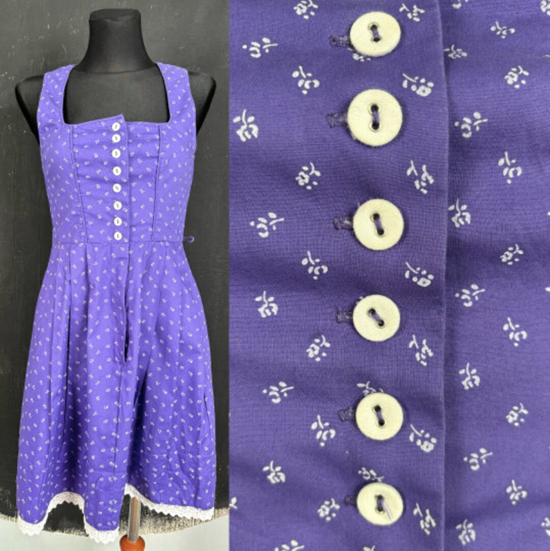 90s Purple Ditsy Flower Dirndl DRESS Pinafore Girl Octoberfest Alpen ...