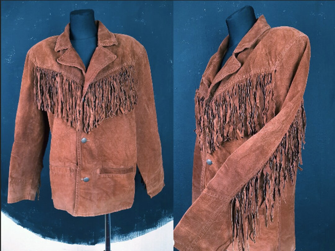 Y2K Western Suede Fringe JACKET Blazer Brown Leather Cowboy Vintage ...