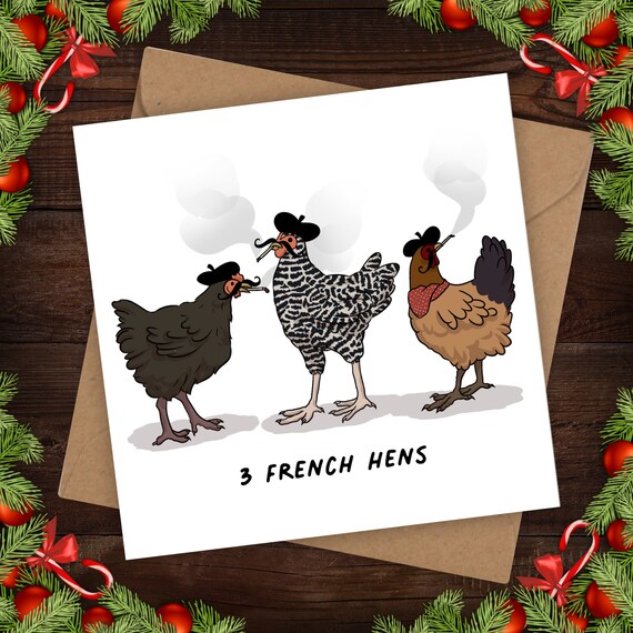 3 French Hens Xmas Carol Funny Christmas Card Pun Dad joke | Etsy