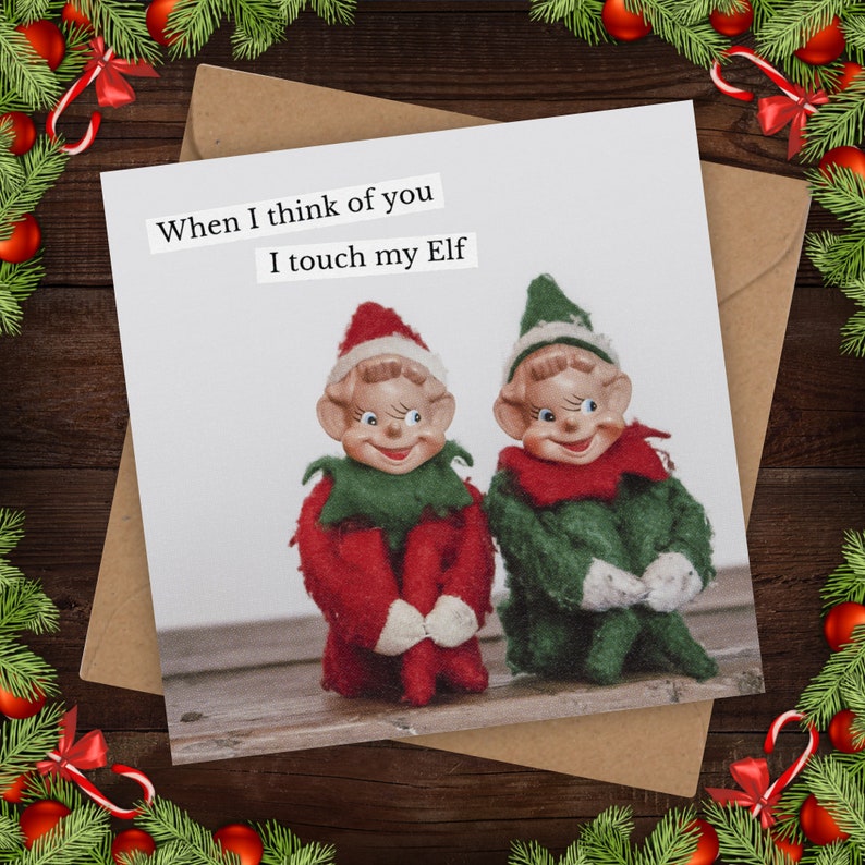 Touch My Elf Funny Christmas Card Pun, Dad Joke Christmas Card ...